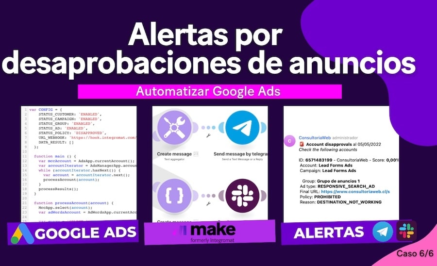 Alerta por anuncios rechazados - Google Ads Script con Make
